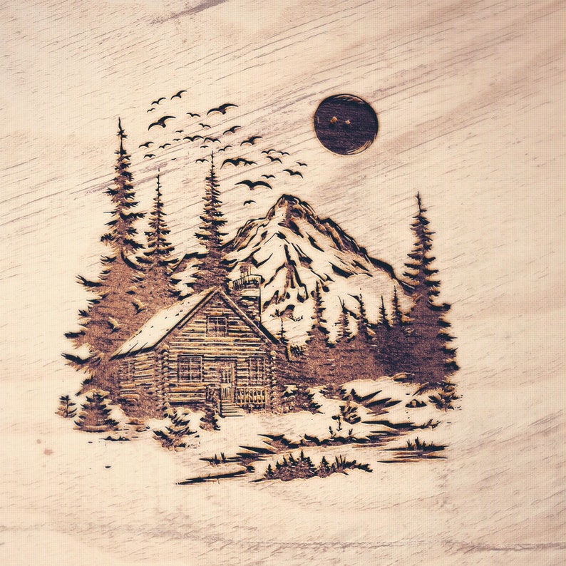 Log Cabin Pine Forest PNG Bundle | SVG | DXF | Laser Burn | Wood ...