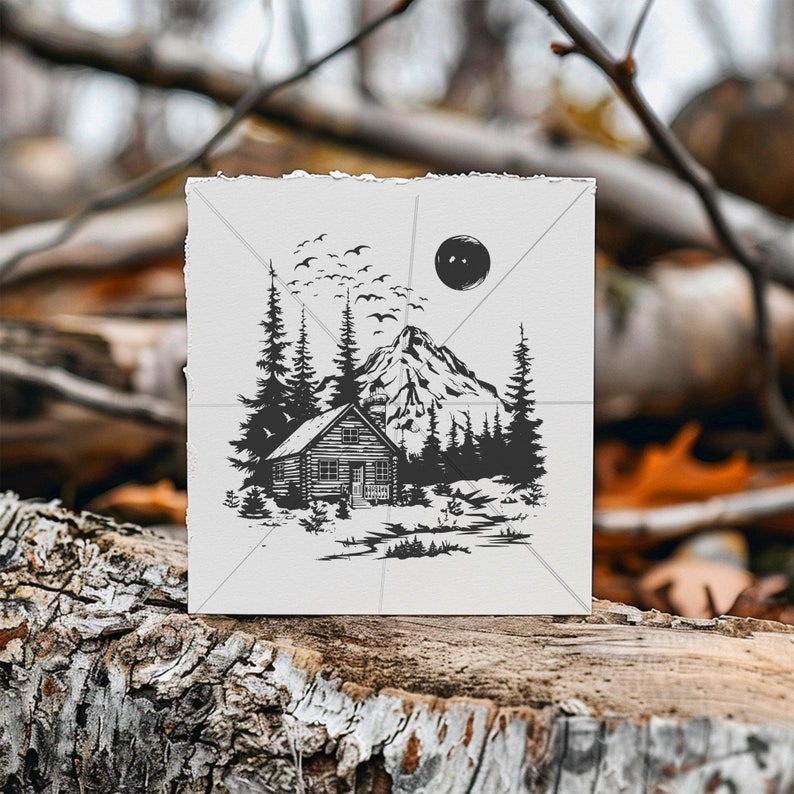 Log Cabin Pine Forest PNG Bundle SVG DXF Laser Burn Wood Engrave ...