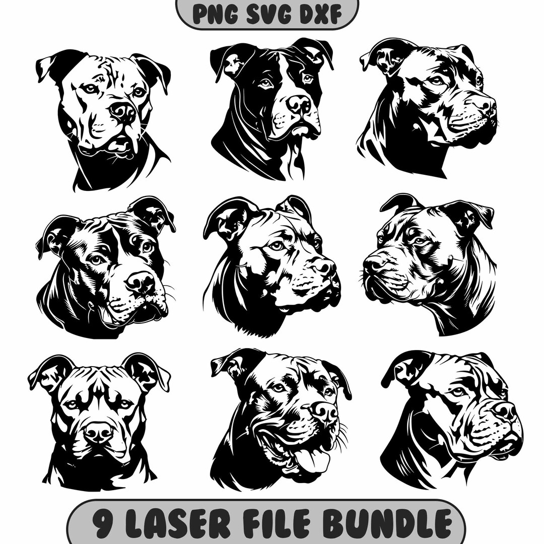 Pitbull PNG Bundle | SVG | DXF | Laser Burn | Wood Engrave | Lightburn ...