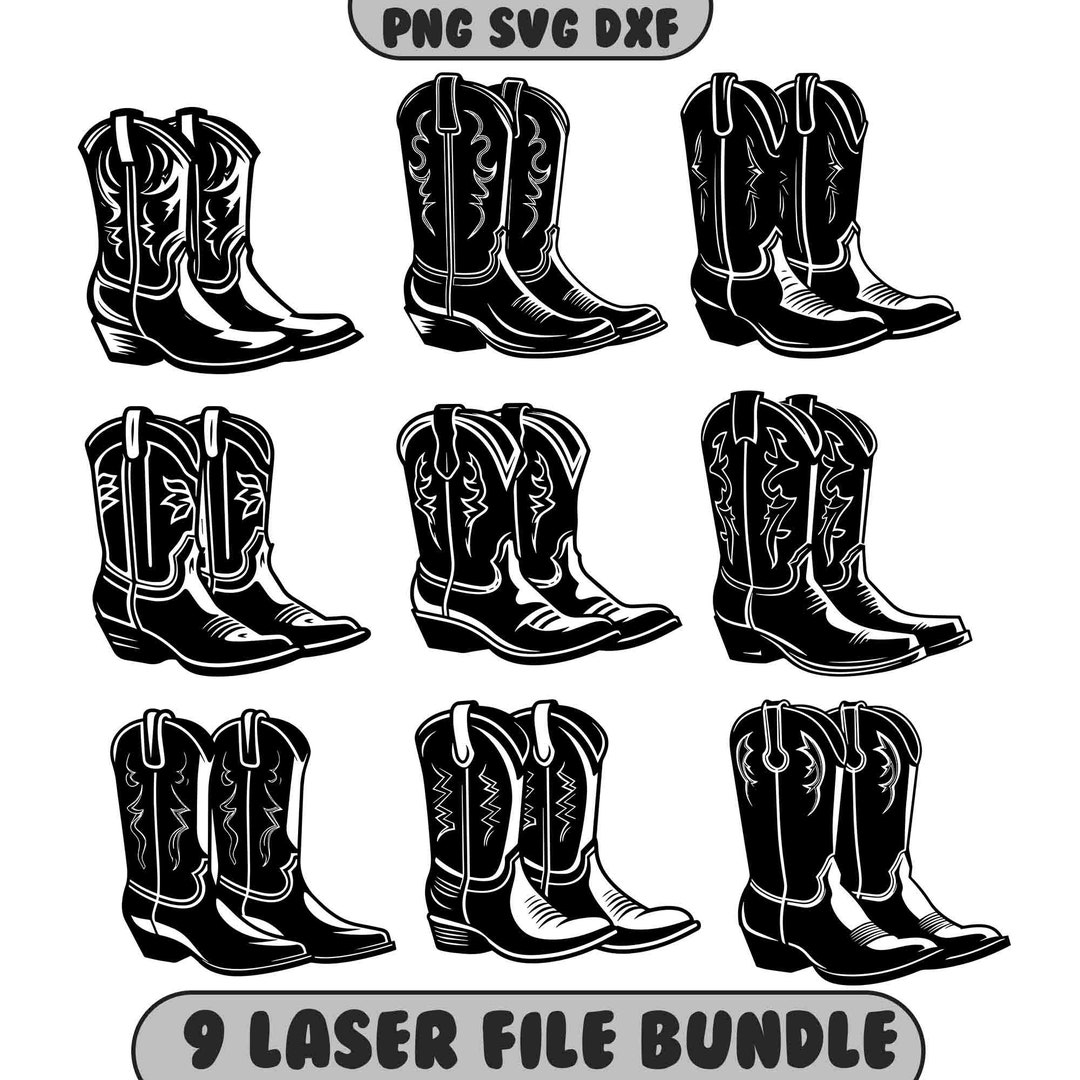 Cowboy Boots PNG Bundle | SVG | DXF | Laser Burn | Wood Engrave ...