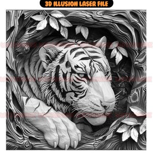 White Tiger 3D Illusion Laser Files Laserdatei Laser Burn PNG Lightburn ...
