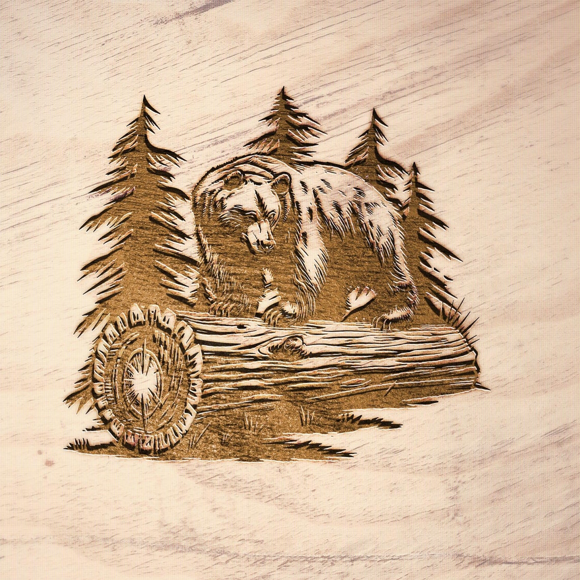 Grizzly Bear on Log PNG Bundle SVG DXF Laser Burn Wood Engrave ...