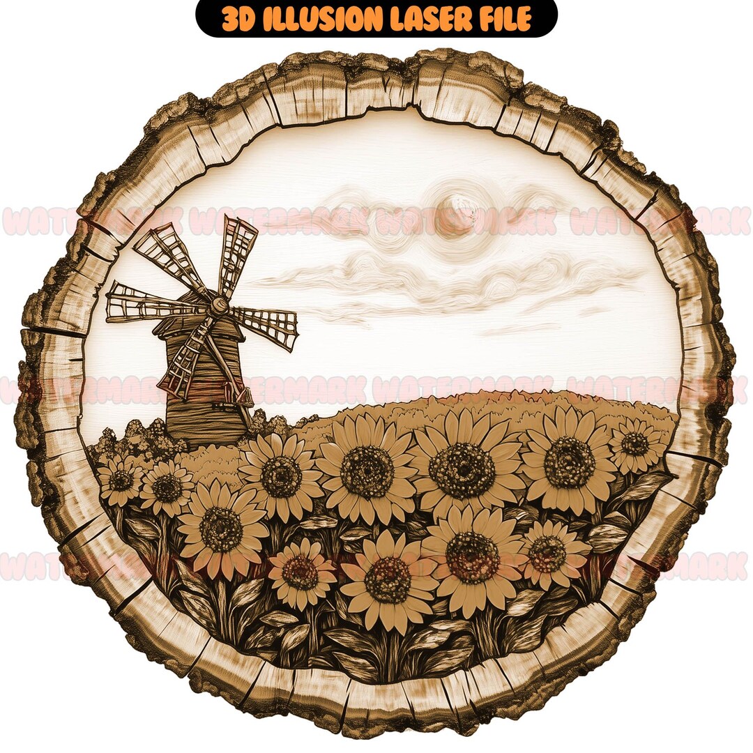 Sunflower Field 3D Illusion Laser Files Laserdatei Laser Burn PNG ...