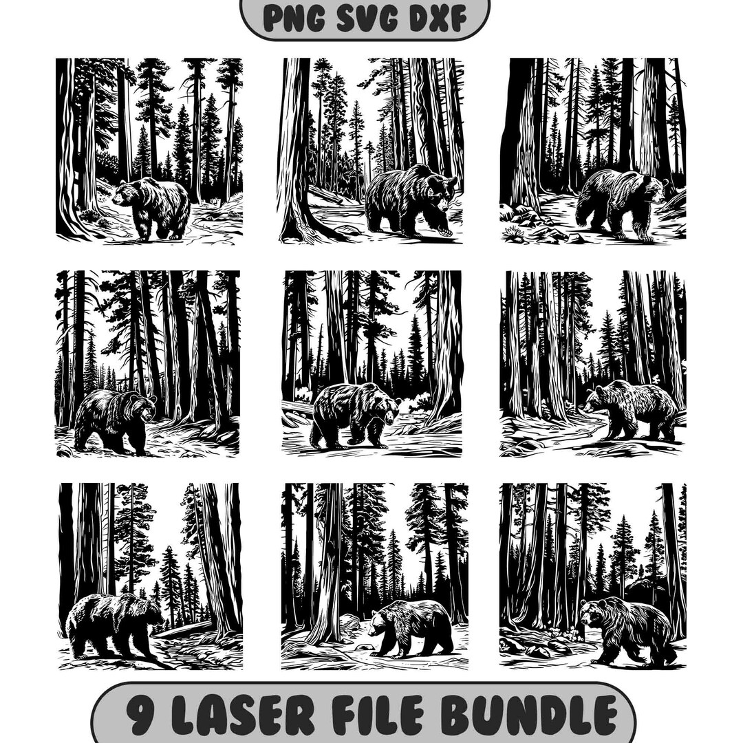 Sequoia Waldbär PNG-Bundle | SVG | DXF | Laser brennen | Holzgravur ...