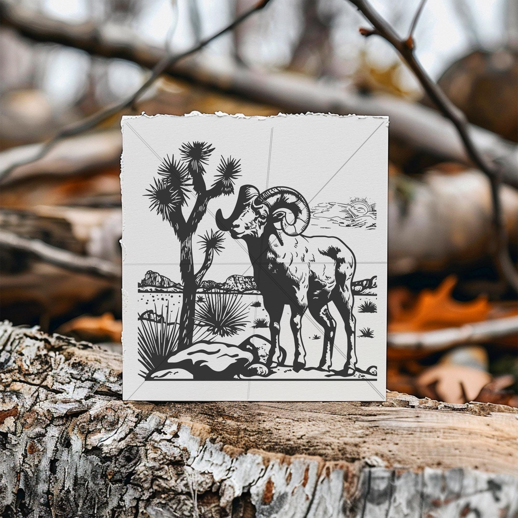 Joshua Tree Bighorn Sheep PNG Bundle SVG DXF Laser Burn Wood Engrave ...