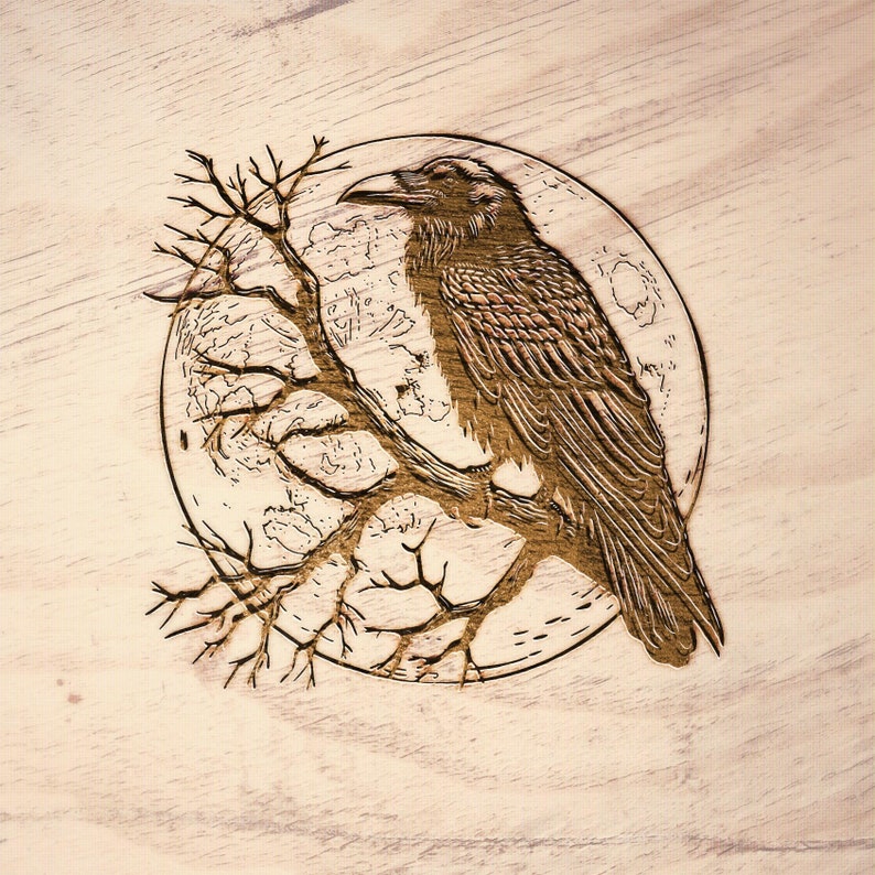 Raven Full Moon PNG Bundle SVG DXF Laser Burn Wood Engrave Lightburn ...