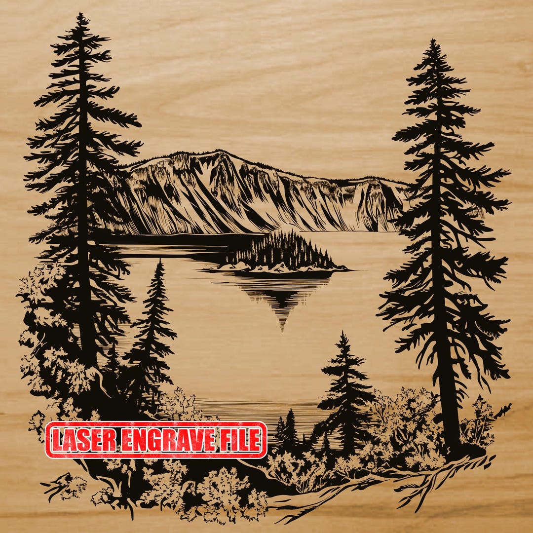 Crater Lake Laser Engrave SVG File PNG File Laser File | Laserdatei ...