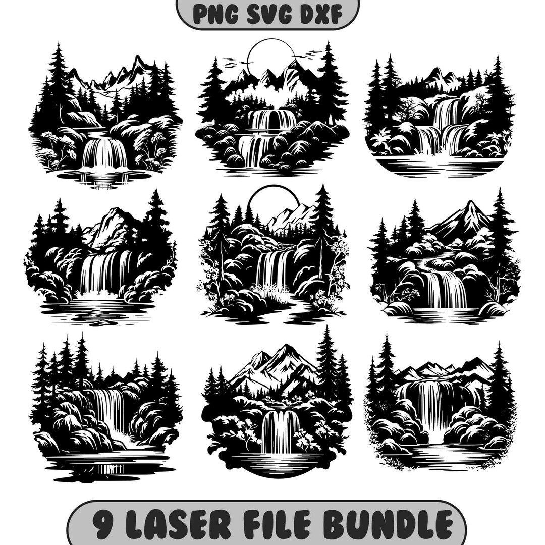 Waterfall PNG Bundle | SVG | DXF | Laser Burn | Wood Engrave ...
