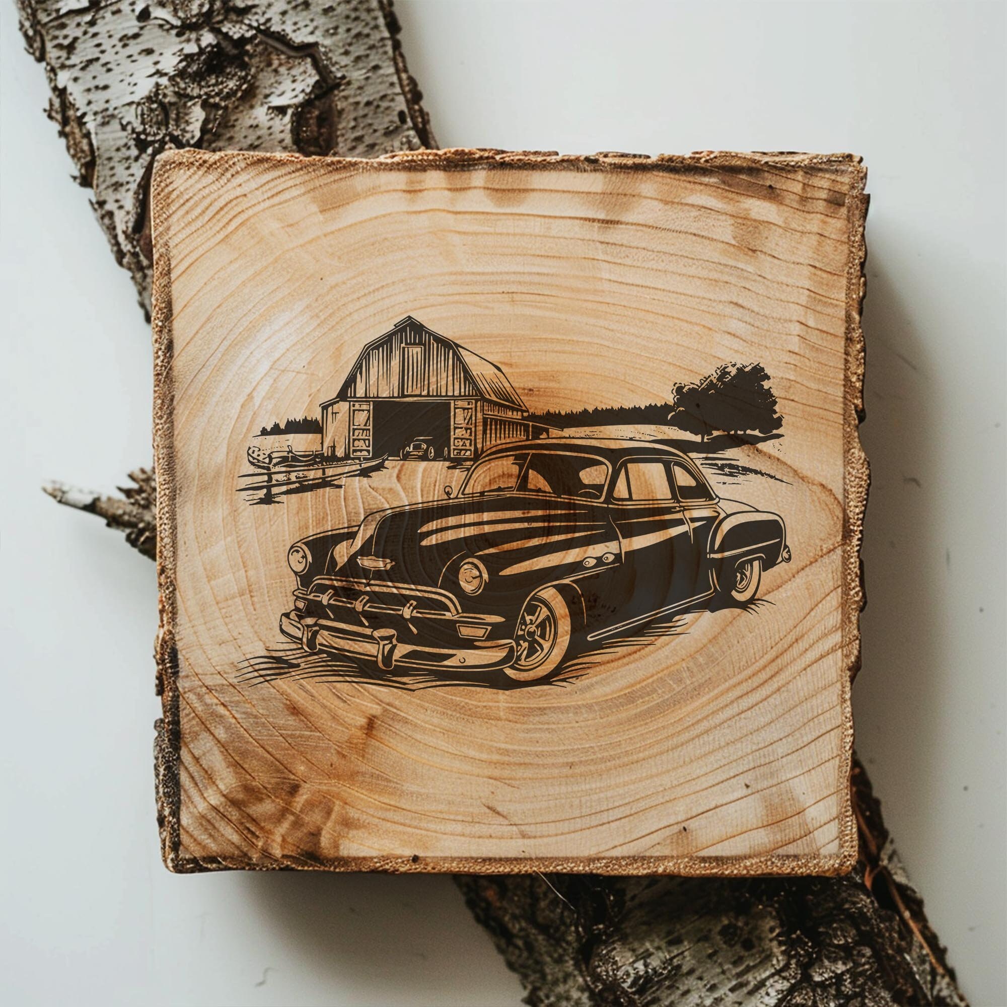 Classic Car and Barn PNG Bundle SVG DXF Laser Burn Wood Engrave ...