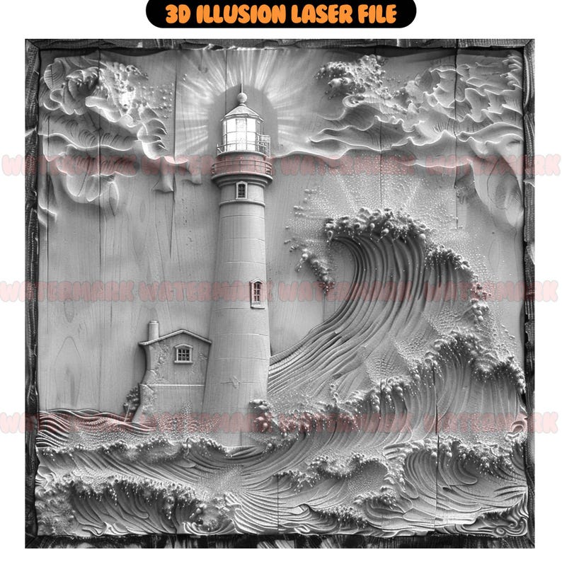 Lighthouse Waves 3D Illusion Laser Files Laserdatei Laser Burn PNG ...