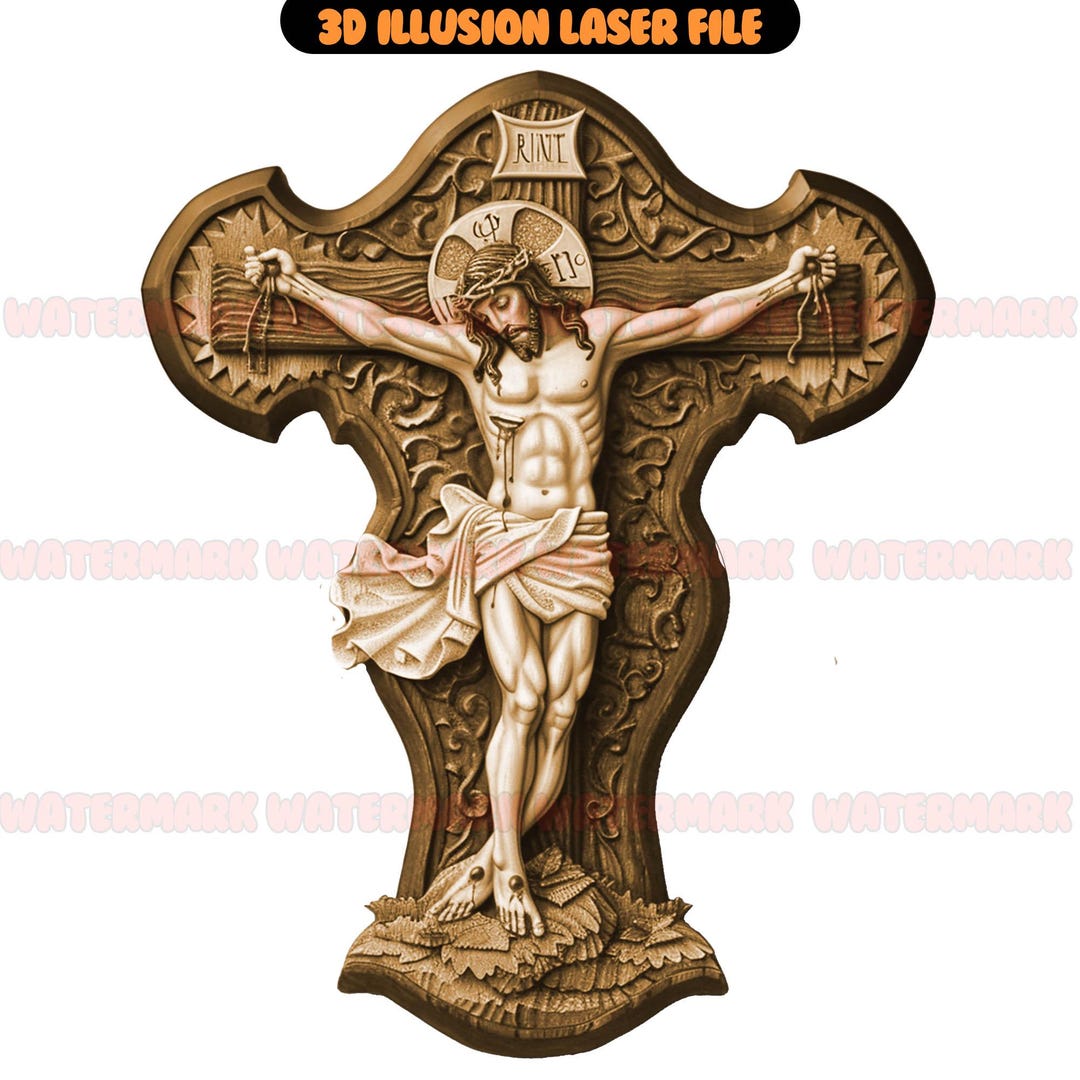 Jesus Crucifix 3D Illusion Laser Files Laserdatei Laser Burn PNG ...
