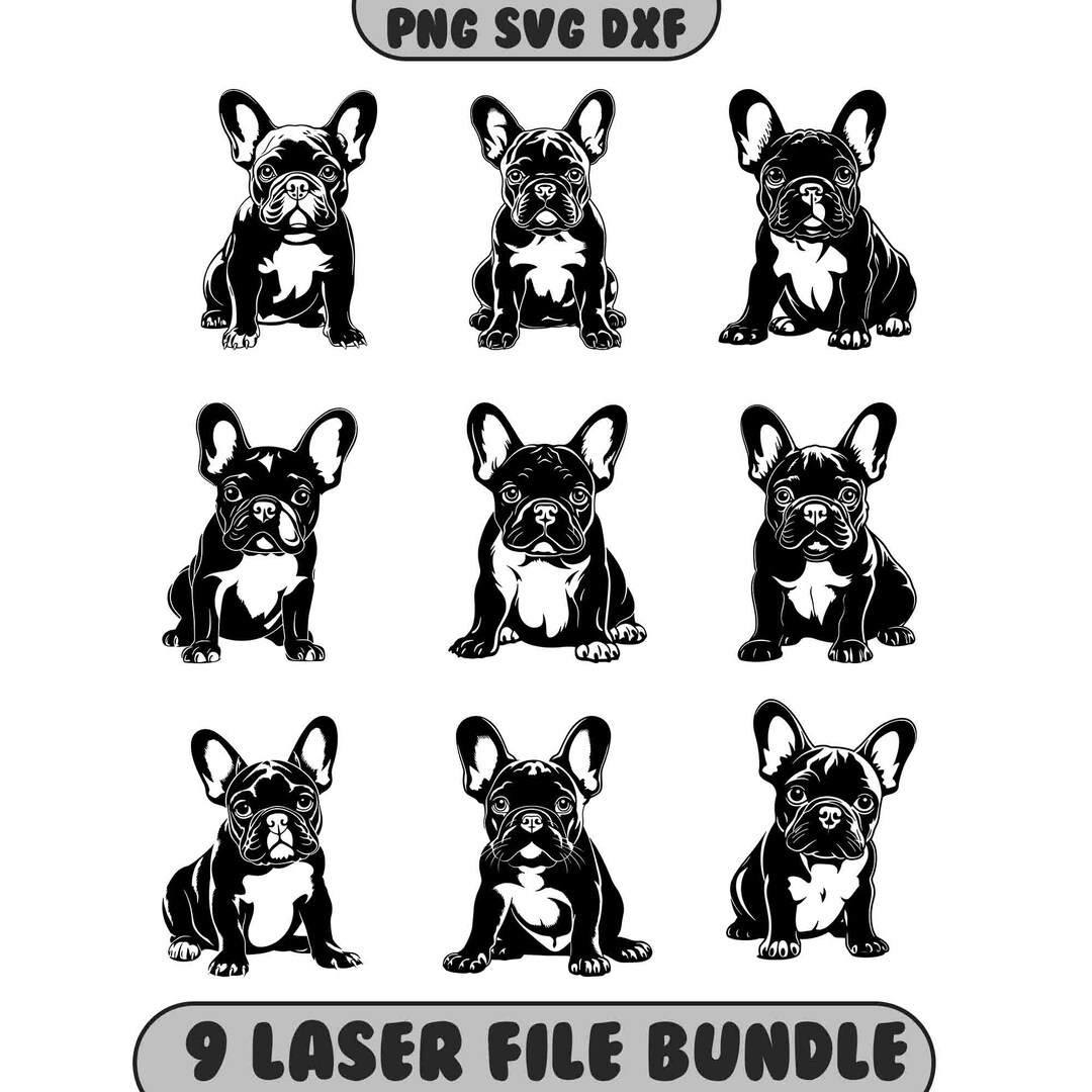 French Bulldog Puppy PNG Bundle | SVG | DXF | Laser Burn | Wood Engrave ...