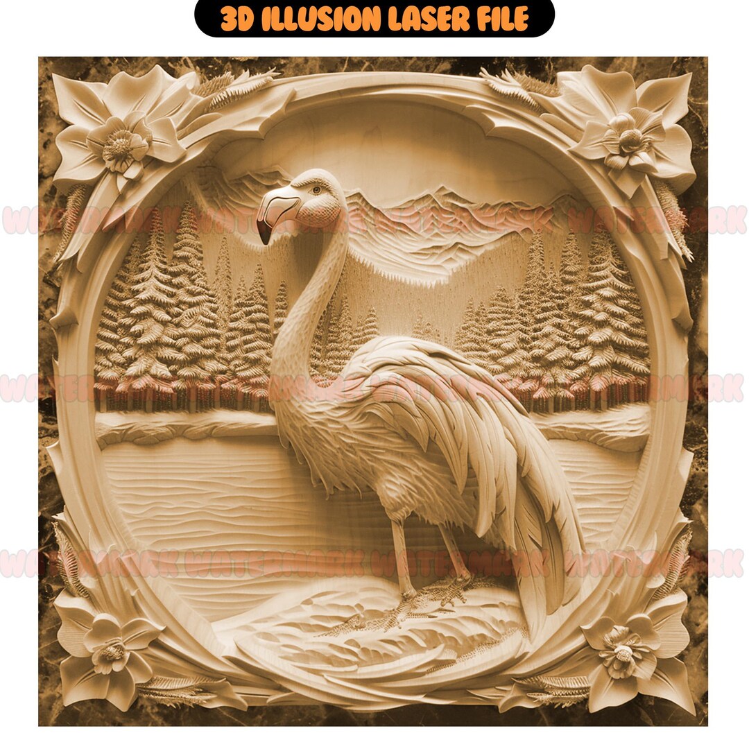 Flamingo 3D Illusion Laser Files Laserdatei Laser Burn PNG Lightburn ...
