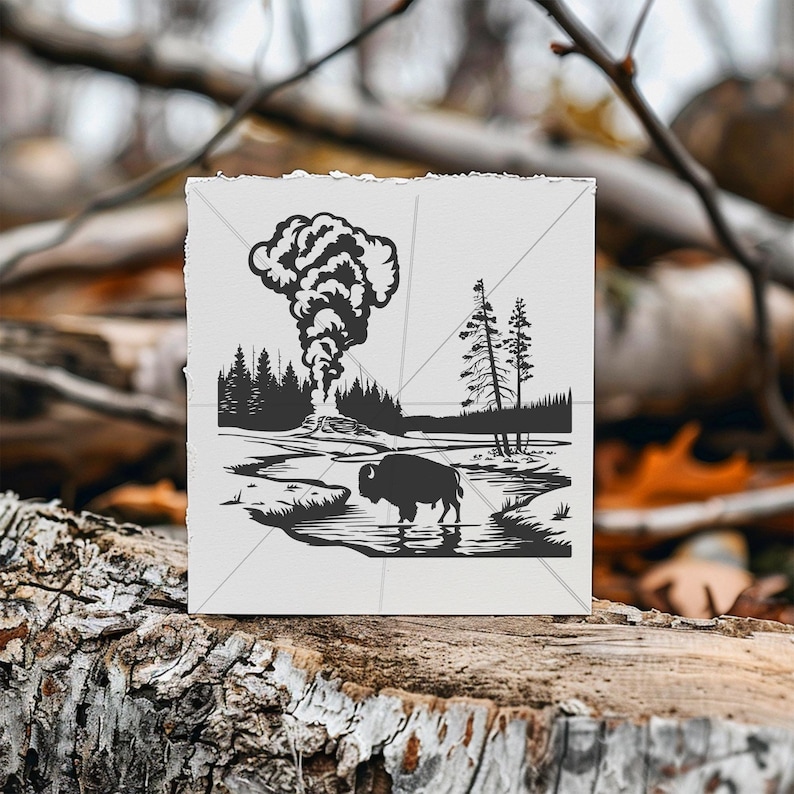 Yellowstone Geyser Bison PNG Bundle SVG DXF Laser Burn Wood Engrave ...