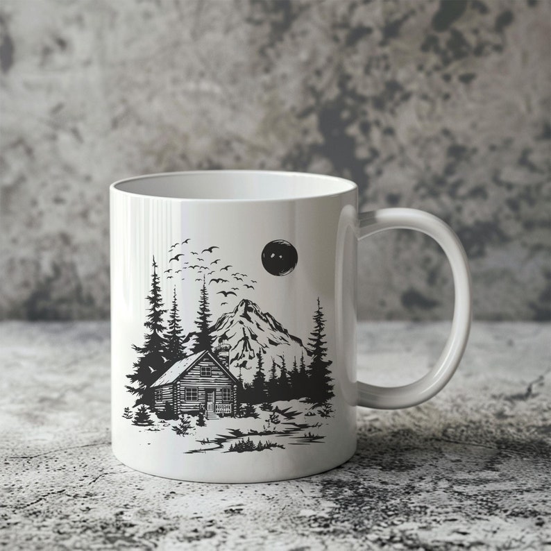 Log Cabin Pine Forest PNG Bundle SVG DXF Laser Burn Wood Engrave ...