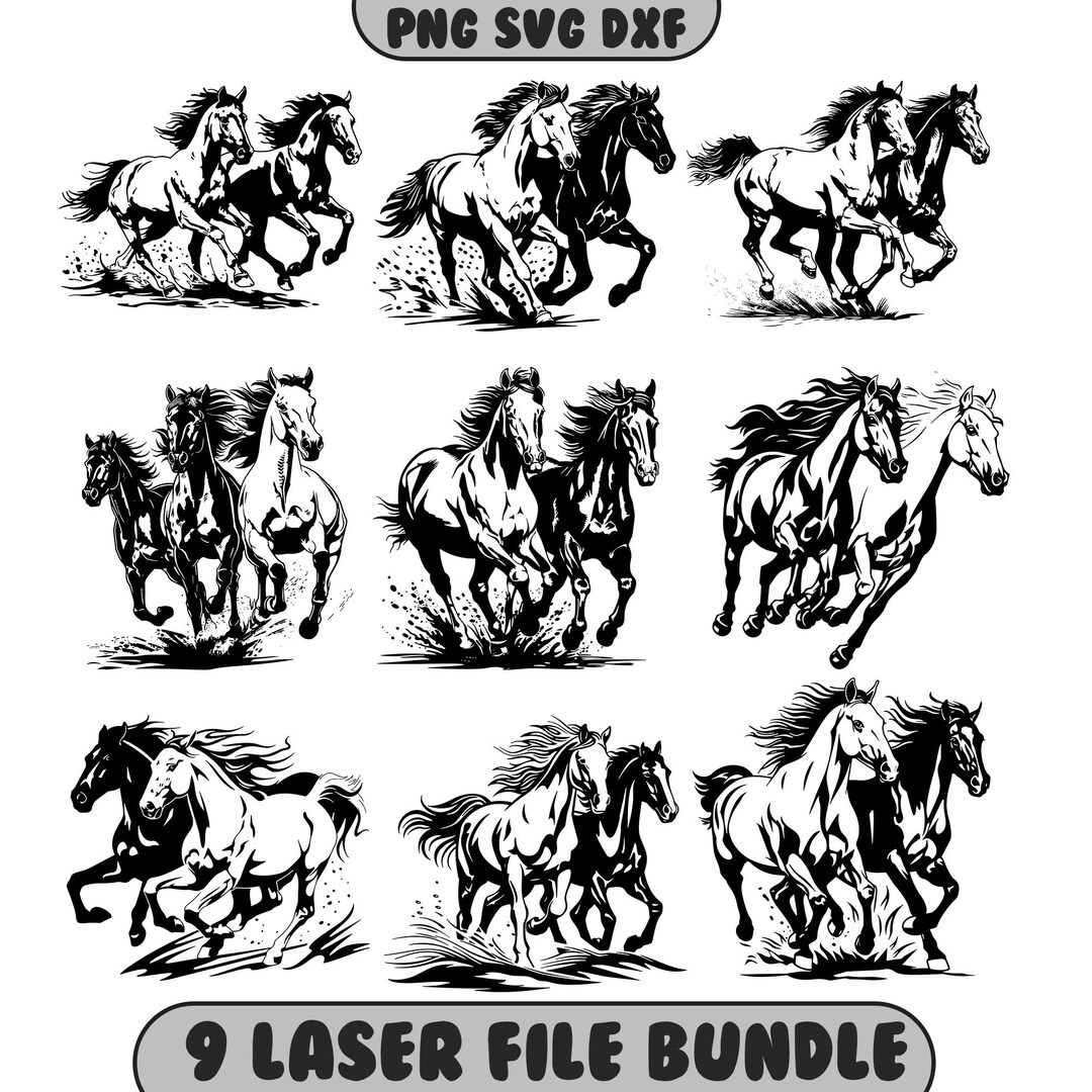 Horses Run Wild PNG Bundle | SVG | DXF | Laser Burn | Wood Engrave ...