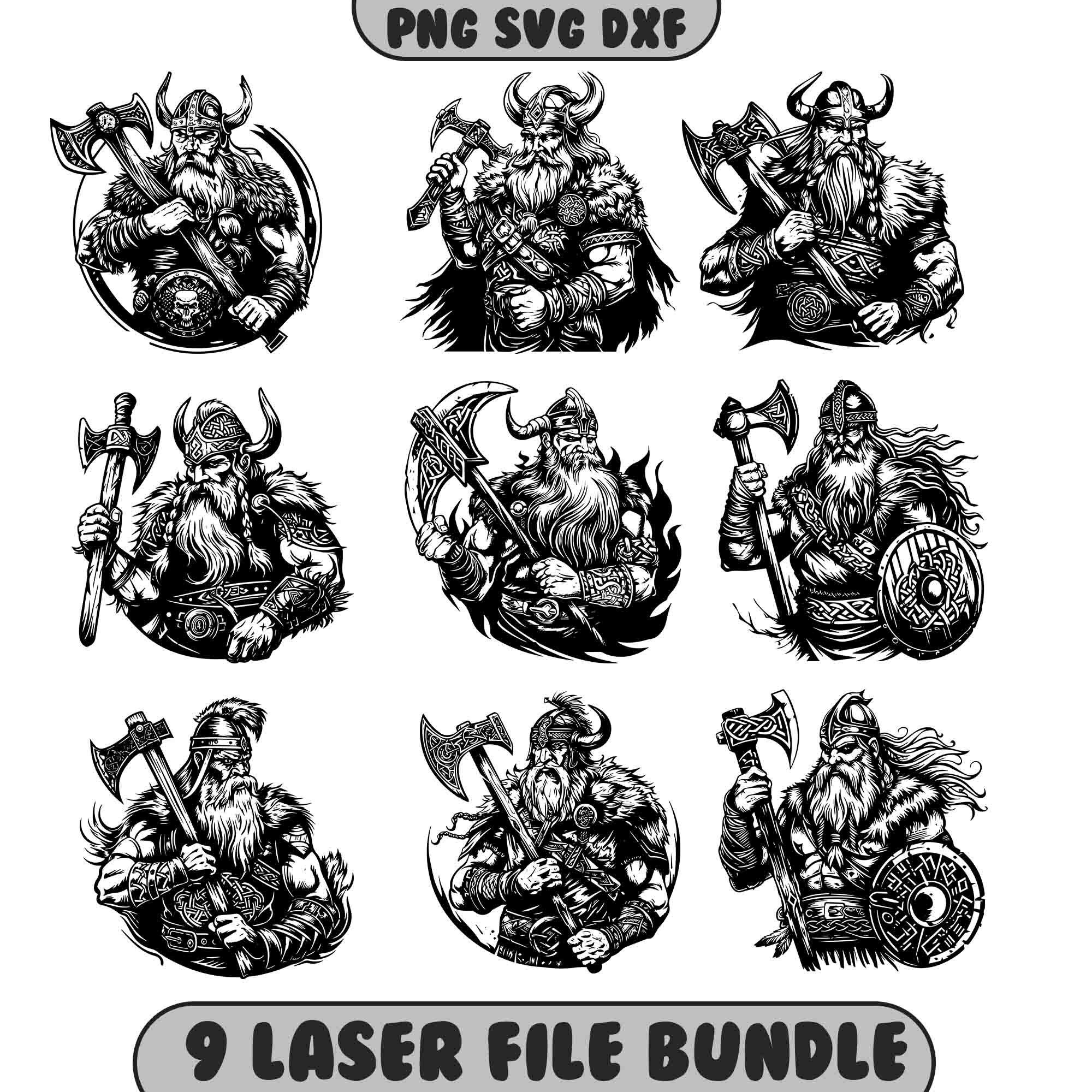 Viking Warrior Axe PNG Bundle SVG DXF Laser Burn Wood Engrave Lightburn ...