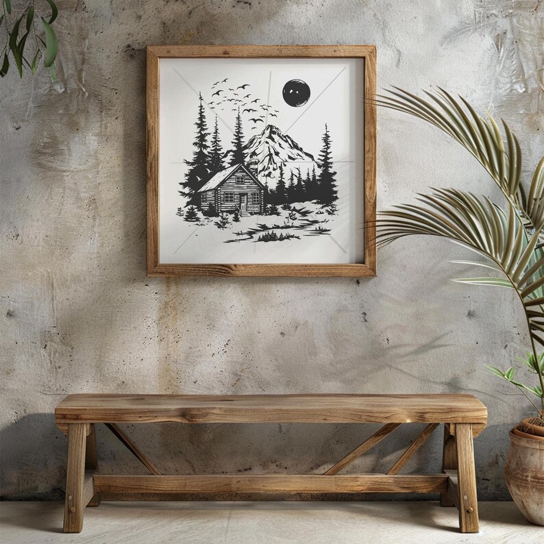 Log Cabin Pine Forest PNG Bundle SVG DXF Laser Burn Wood Engrave ...