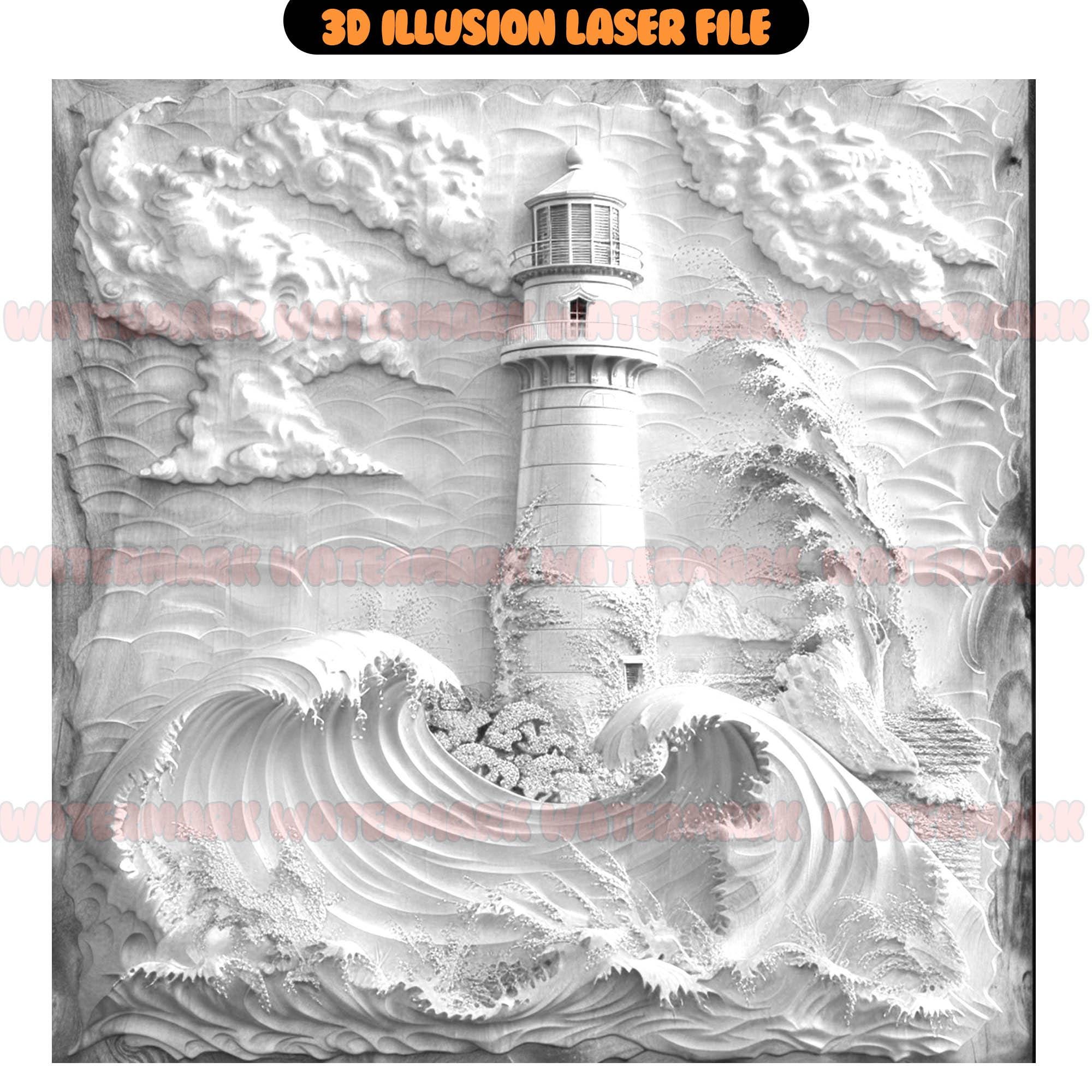 Lighthouse Scene 3D Illusion Laser Files Laserdatei Laser Burn PNG ...