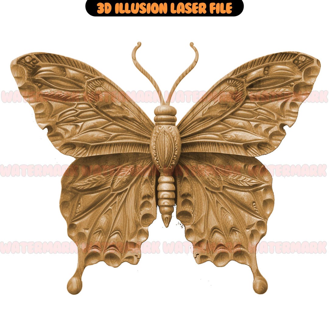 Butterfly 3D Illusion Laser Files Laserdatei Laser Burn PNG Lightburn ...