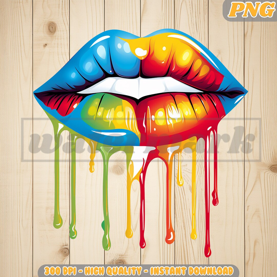 Dripping Lips PNG Melting Lips Clipart Lips Sublimation 13.42 X 13.42 ...