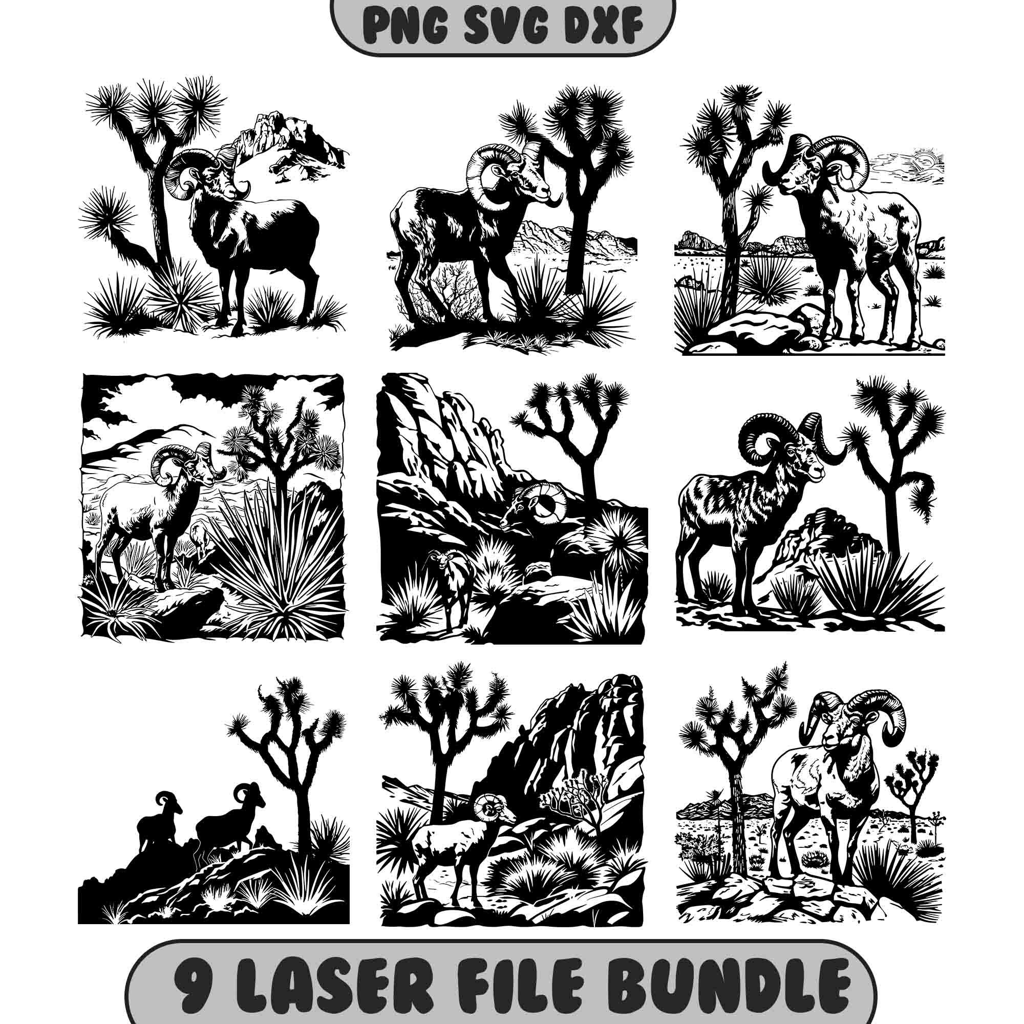 Joshua Tree Bighorn Sheep PNG Bundle SVG DXF Laser Burn Wood Engrave ...