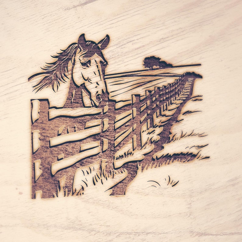 Horse Fence Farm PNG Bundle SVG DXF Laser Burn Wood Engrave Lightburn ...