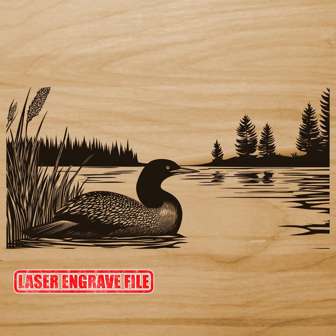 Loon on Lake Laser Engrave SVG File PNG File Laser File | Laserdatei ...