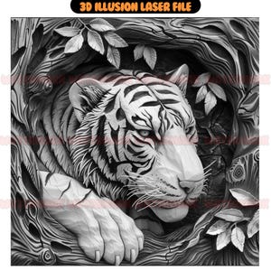 White Tiger 3D Illusion Laser Files Laserdatei Laser Burn PNG Lightburn ...