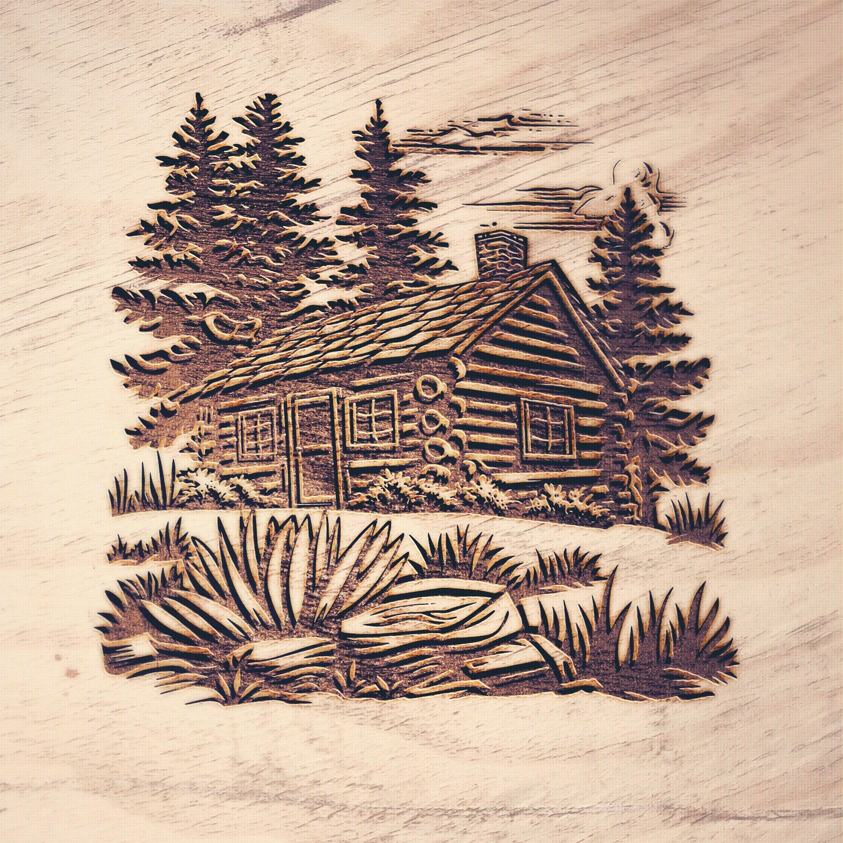 Log Cabin Summer PNG Bundle SVG DXF Laser Burn Wood Engrave Lightburn ...