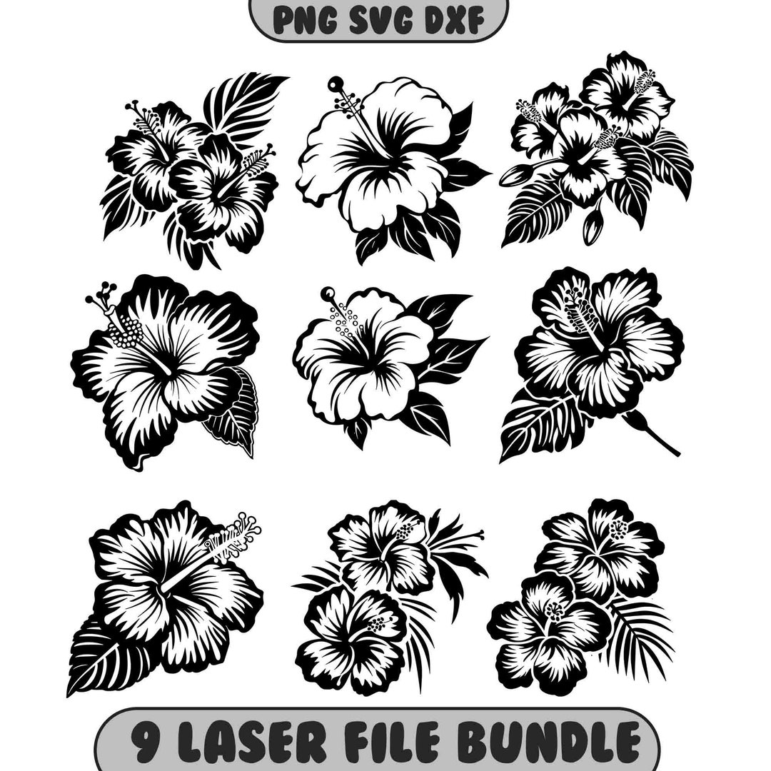 Hibiscus PNG Bundle | SVG | DXF | Laser Burn | Wood Engrave | Lightburn ...