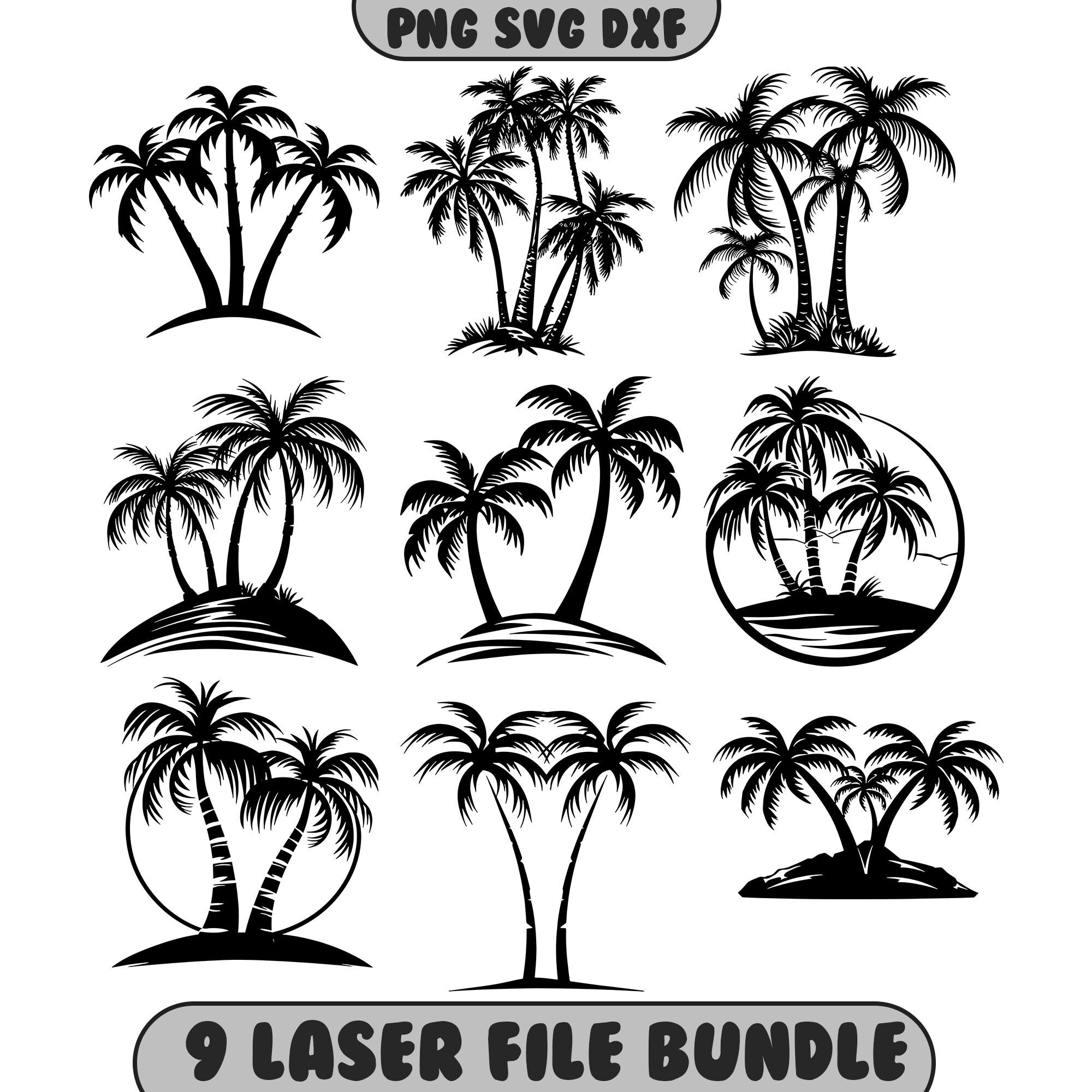 Palm Tree PNG Bundle SVG DXF Laser Burn Wood Engrave Lightburn Laser ...