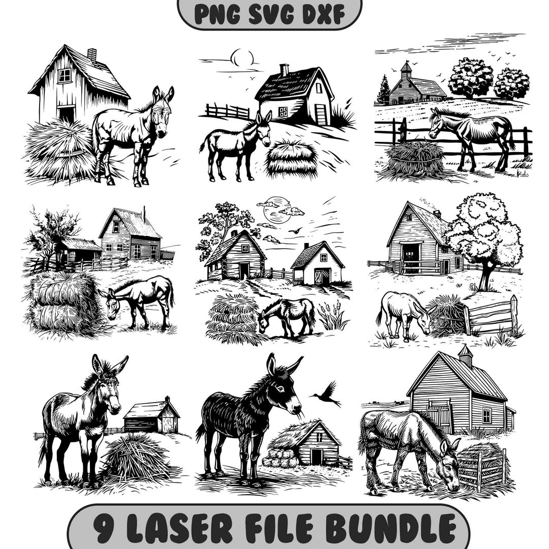 Donkey Farm Barn PNG Bundle | SVG | DXF | Laser Burn | Wood Engrave ...