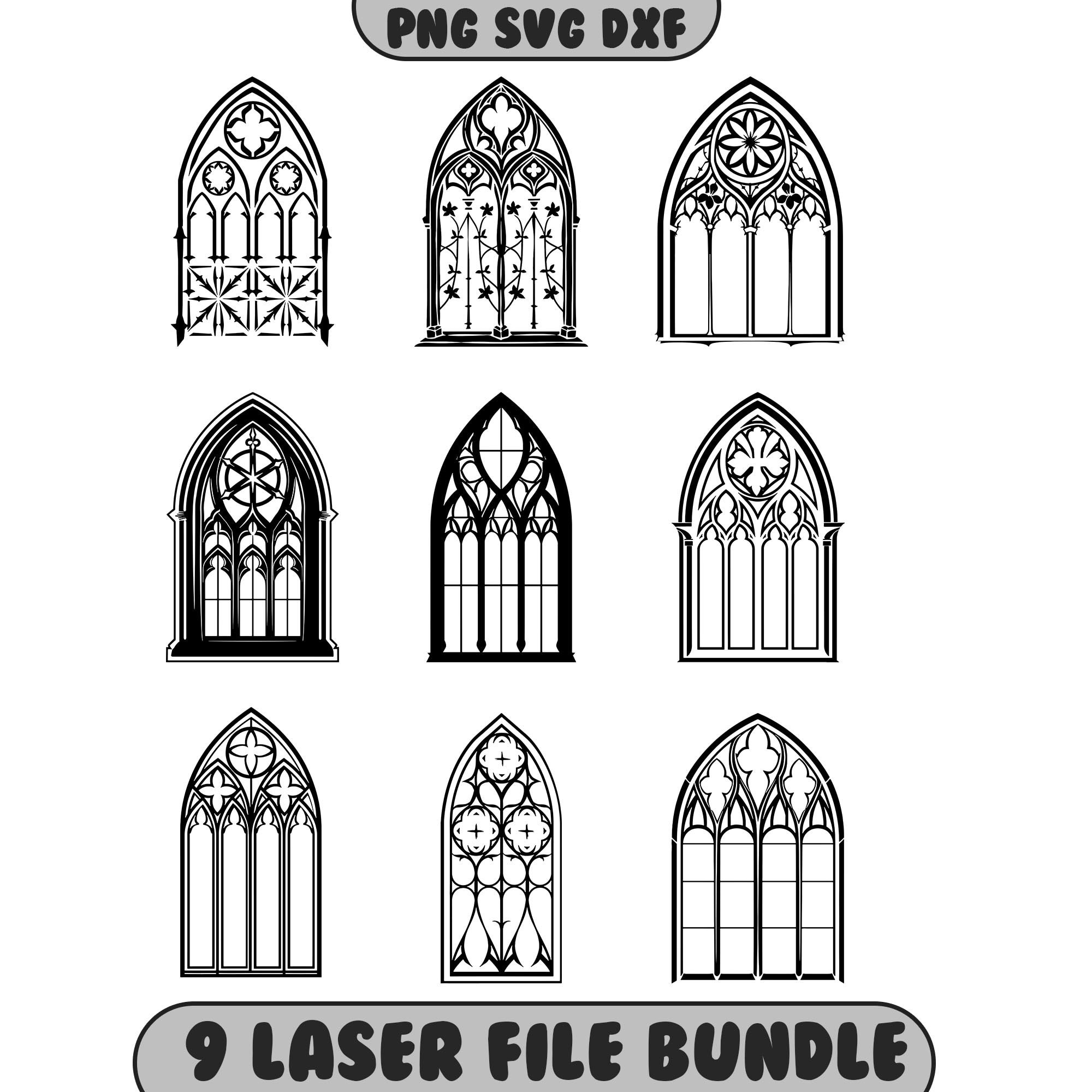 Gothic Church Window PNG Bundle SVG DXF Laser Burn Wood Engrave ...