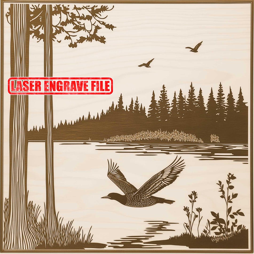 Loon on Lake Laser Engrave SVG File PNG File Laser File | Laserdatei ...