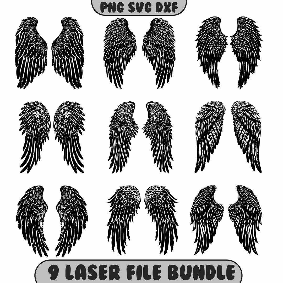Angel Wings PNG Bundle | SVG | DXF | Laser Burn | Wood Engrave ...
