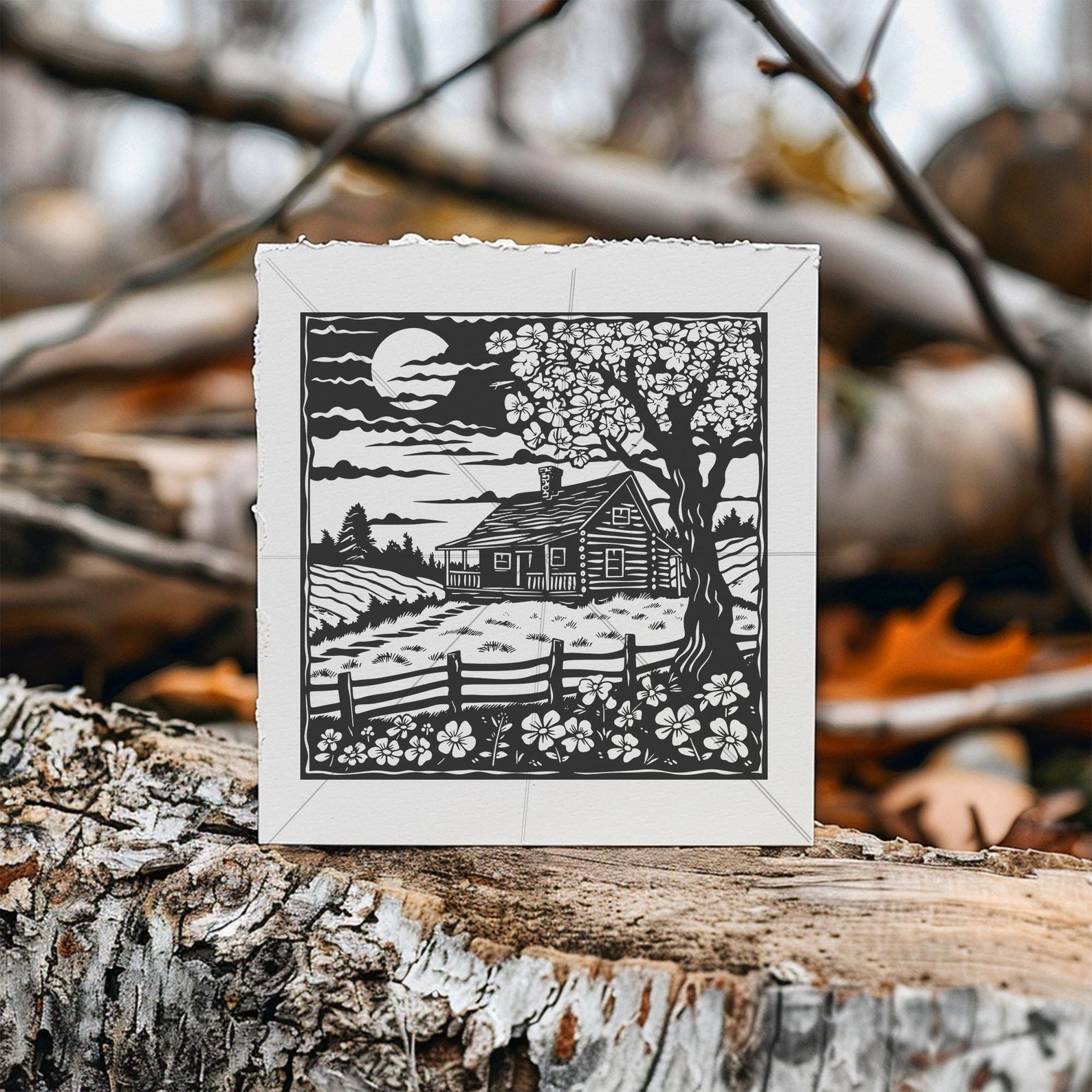 Log Cabin Spring PNG Bundle SVG DXF Laser Burn Wood Engrave Lightburn ...