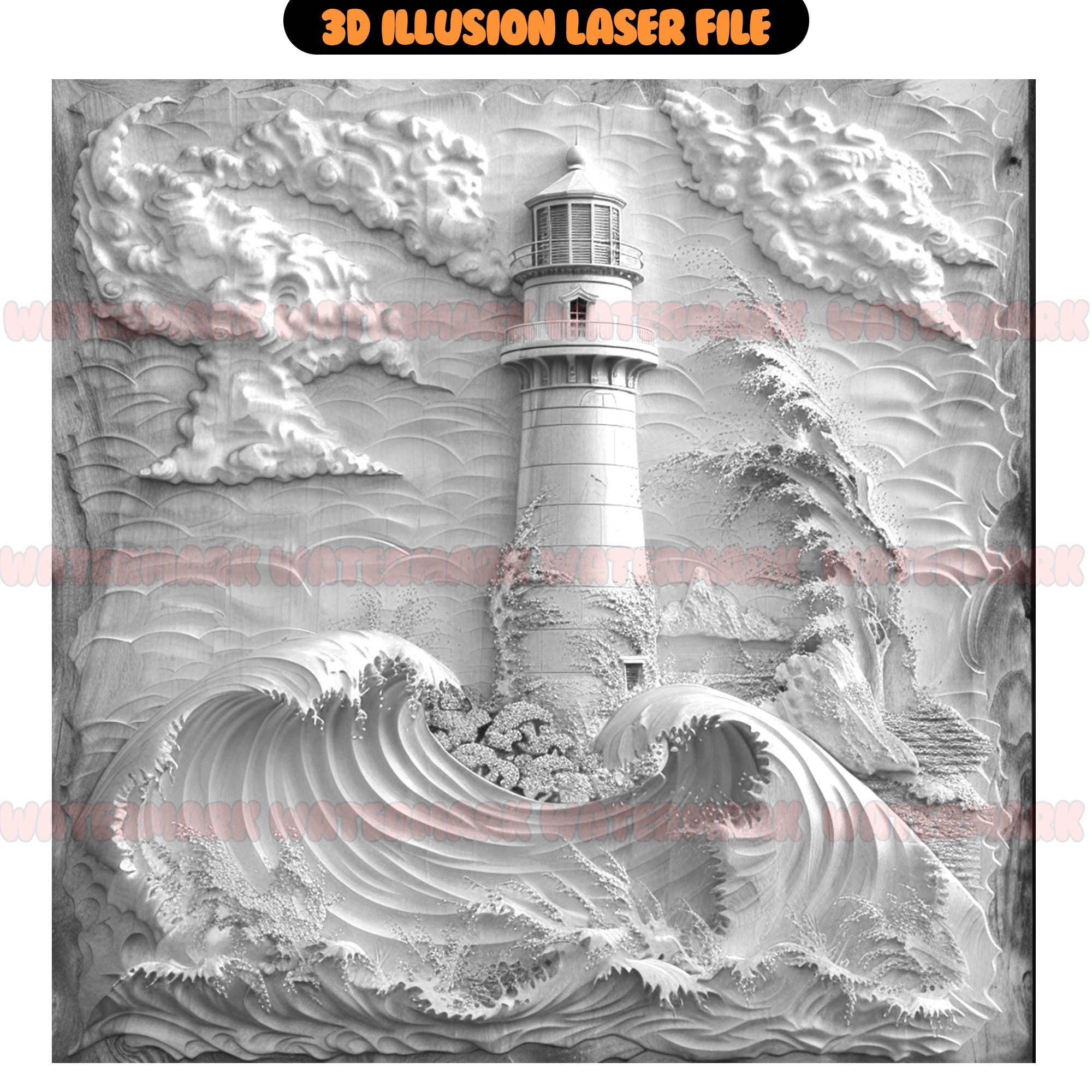 Lighthouse Scene 3D Illusion Laser Files Laserdatei Laser Burn PNG ...