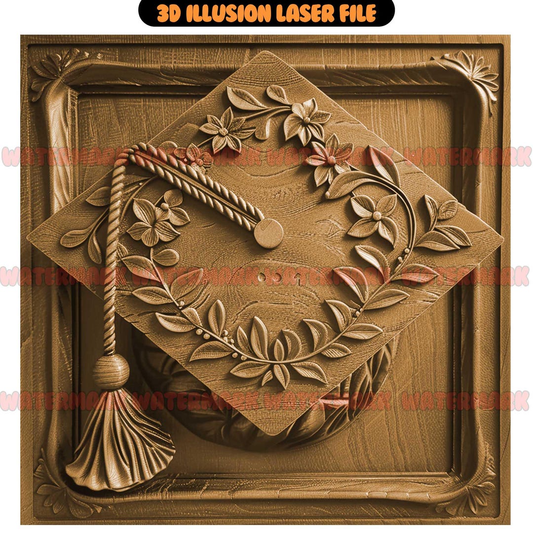 Graduation Cap 3D Illusion Laser Files Laserdatei Laser Burn PNG ...