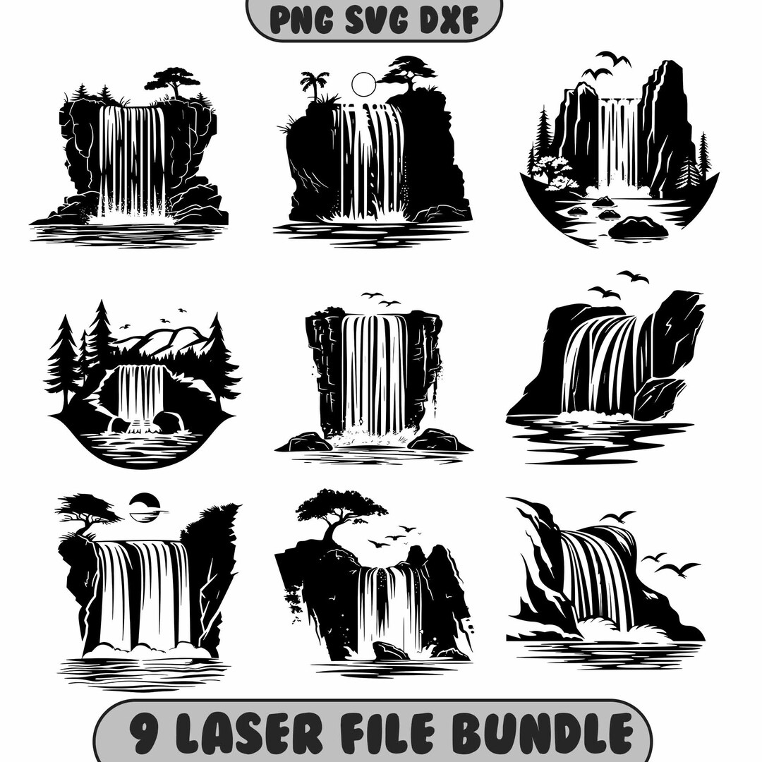 Waterfall PNG Bundle | SVG | DXF | Laser Burn | Wood Engrave ...