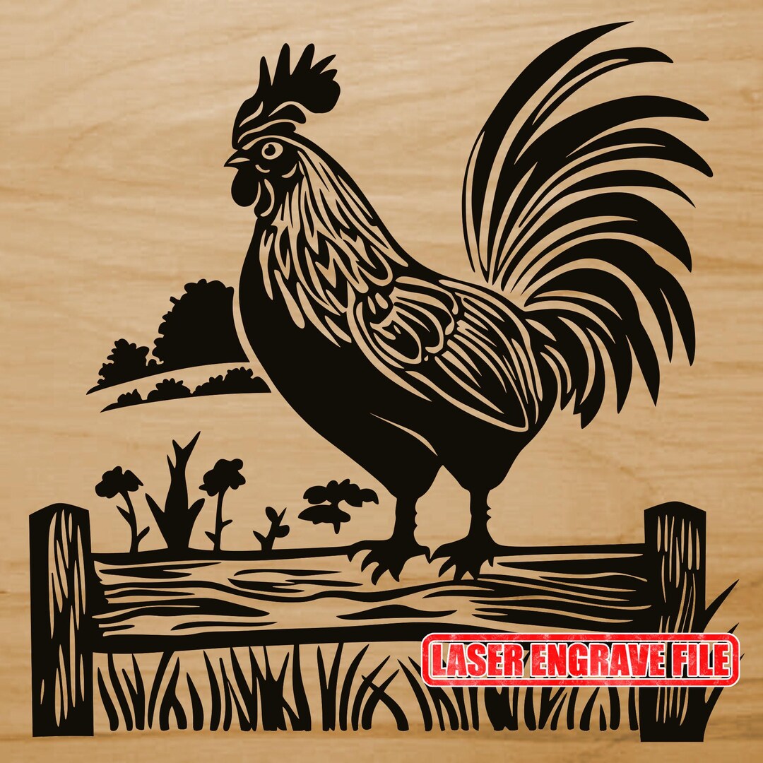 Rooster on Fence Laser Engrave SVG File PNG File Laser File ...