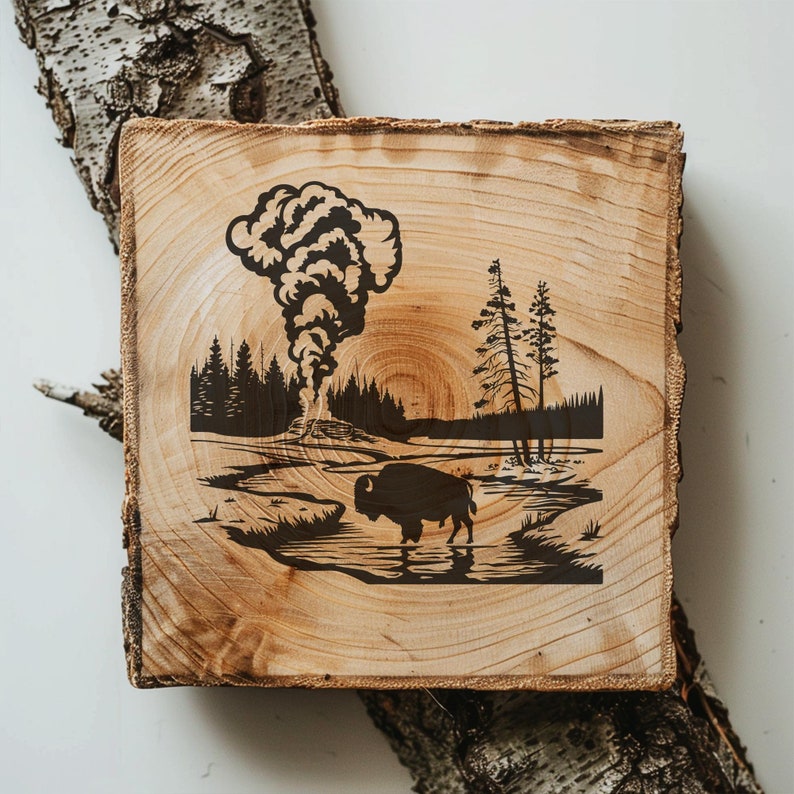 Yellowstone Geyser Bison PNG Bundle SVG DXF Laser Burn Wood Engrave ...