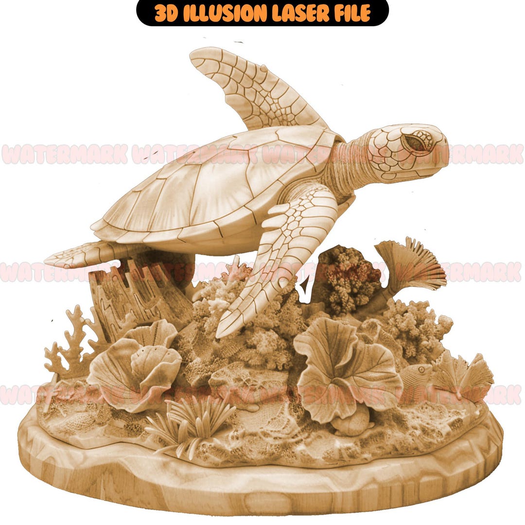 Sea Turtle 3D Illusion Laser Files Laserdatei Laser Burn PNG Lightburn ...