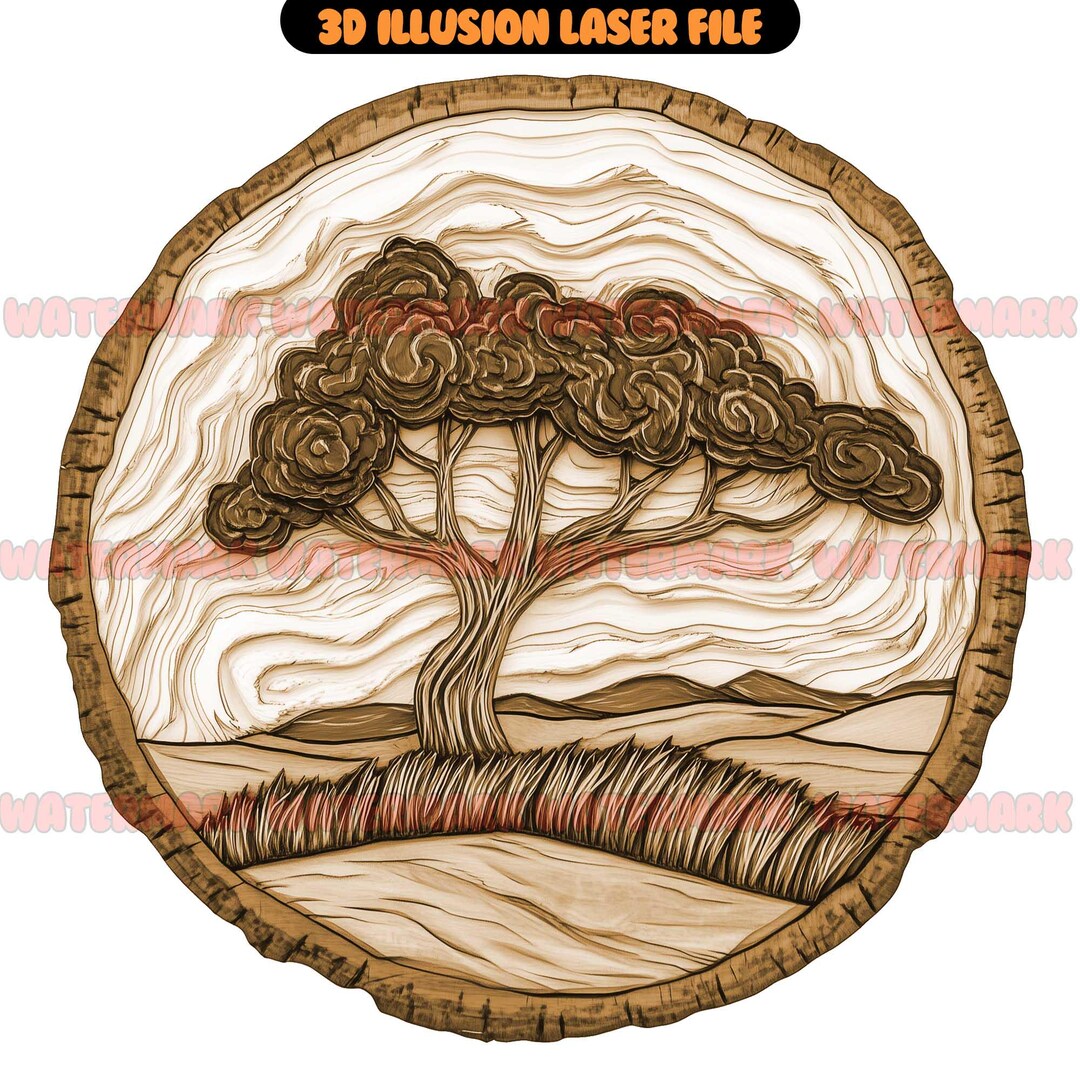 Alone Tree 3D Illusion Laser Files Laserdatei Laser Burn PNG Lightburn ...