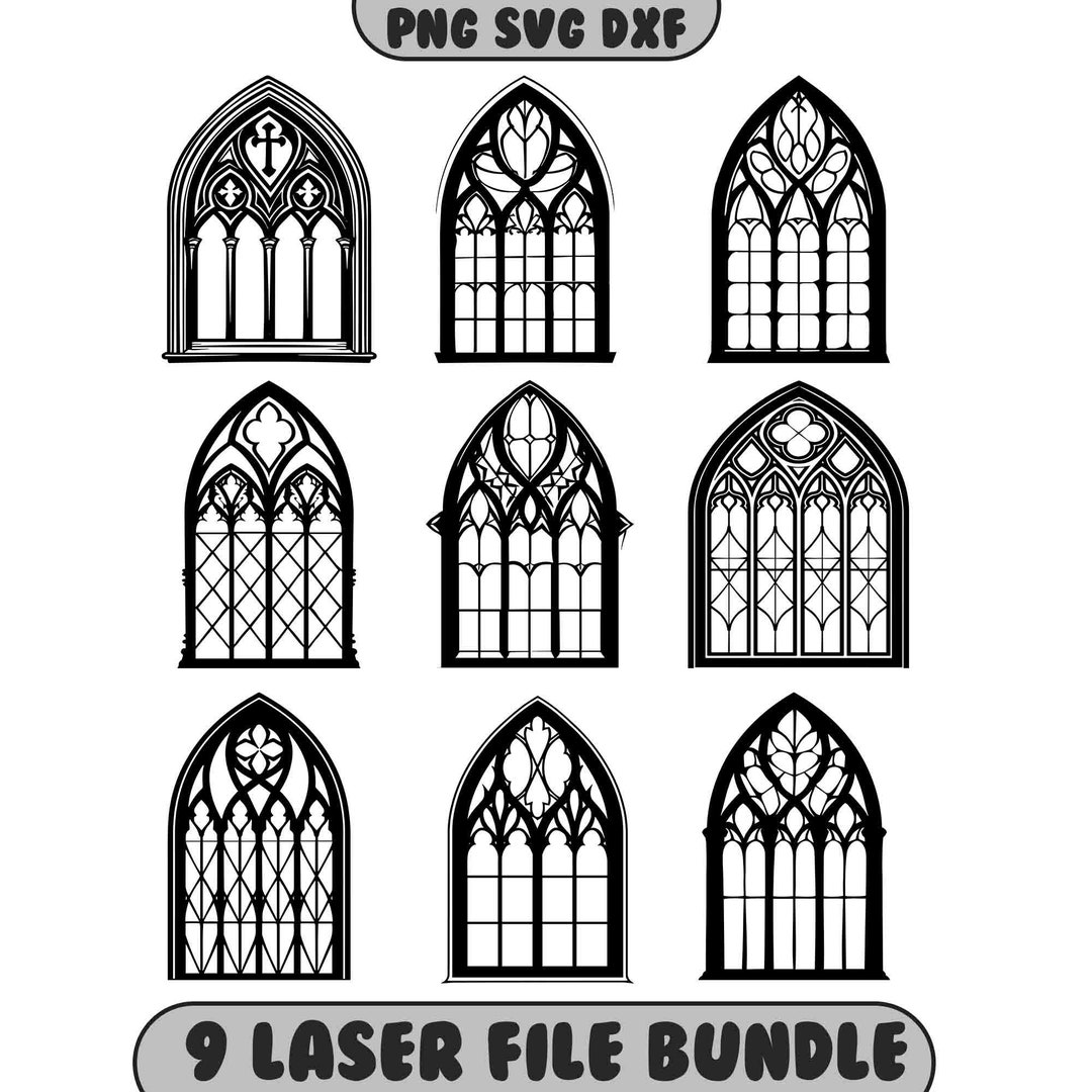 Gothic Church Window PNG Bundle | SVG | DXF | Laser Burn | Wood Engrave ...