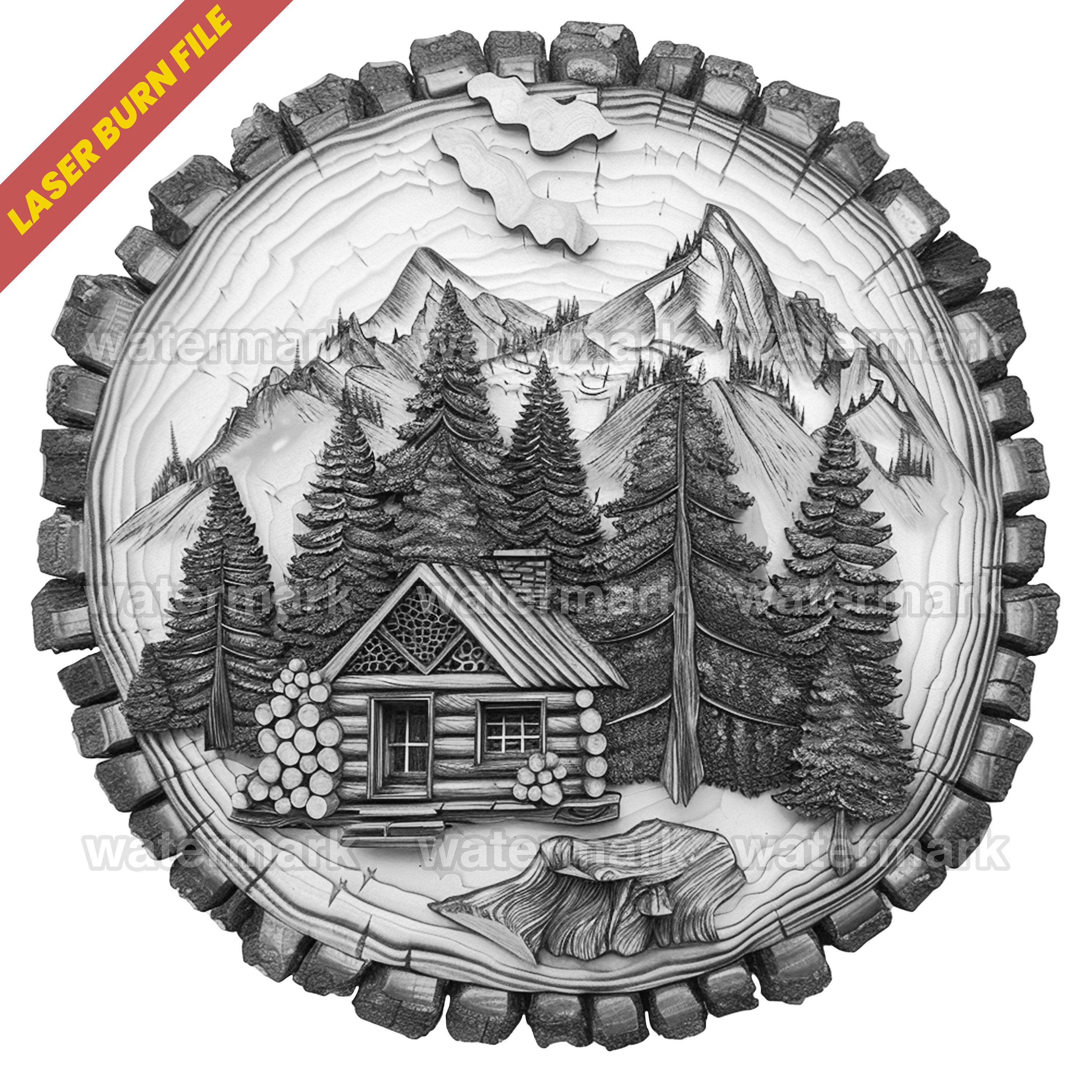 Laser Burn PNG 3D Illusion Laser File Wood Engrave Laser Ready Digital Design File Xtool ...