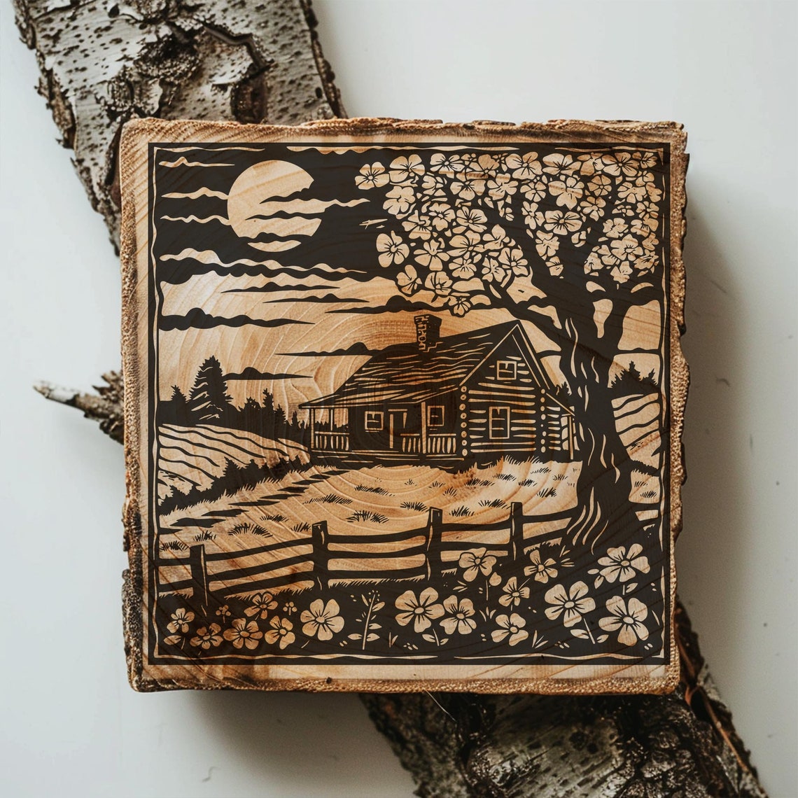 Log Cabin Spring PNG Bundle SVG DXF Laser Burn Wood Engrave Lightburn ...