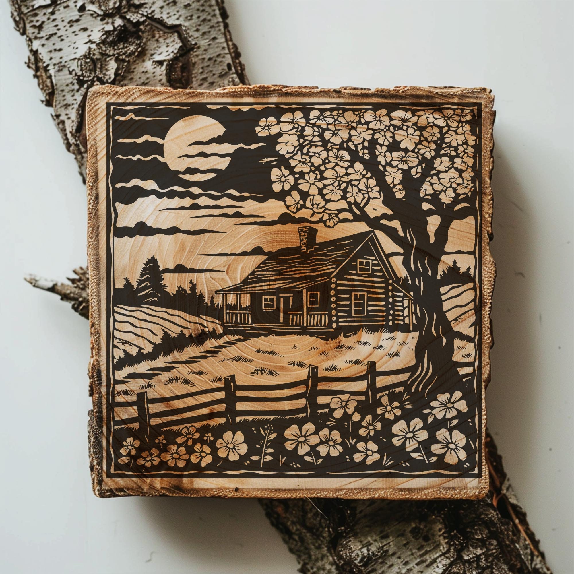 Log Cabin Spring PNG Bundle SVG DXF Laser Burn Wood Engrave Lightburn ...