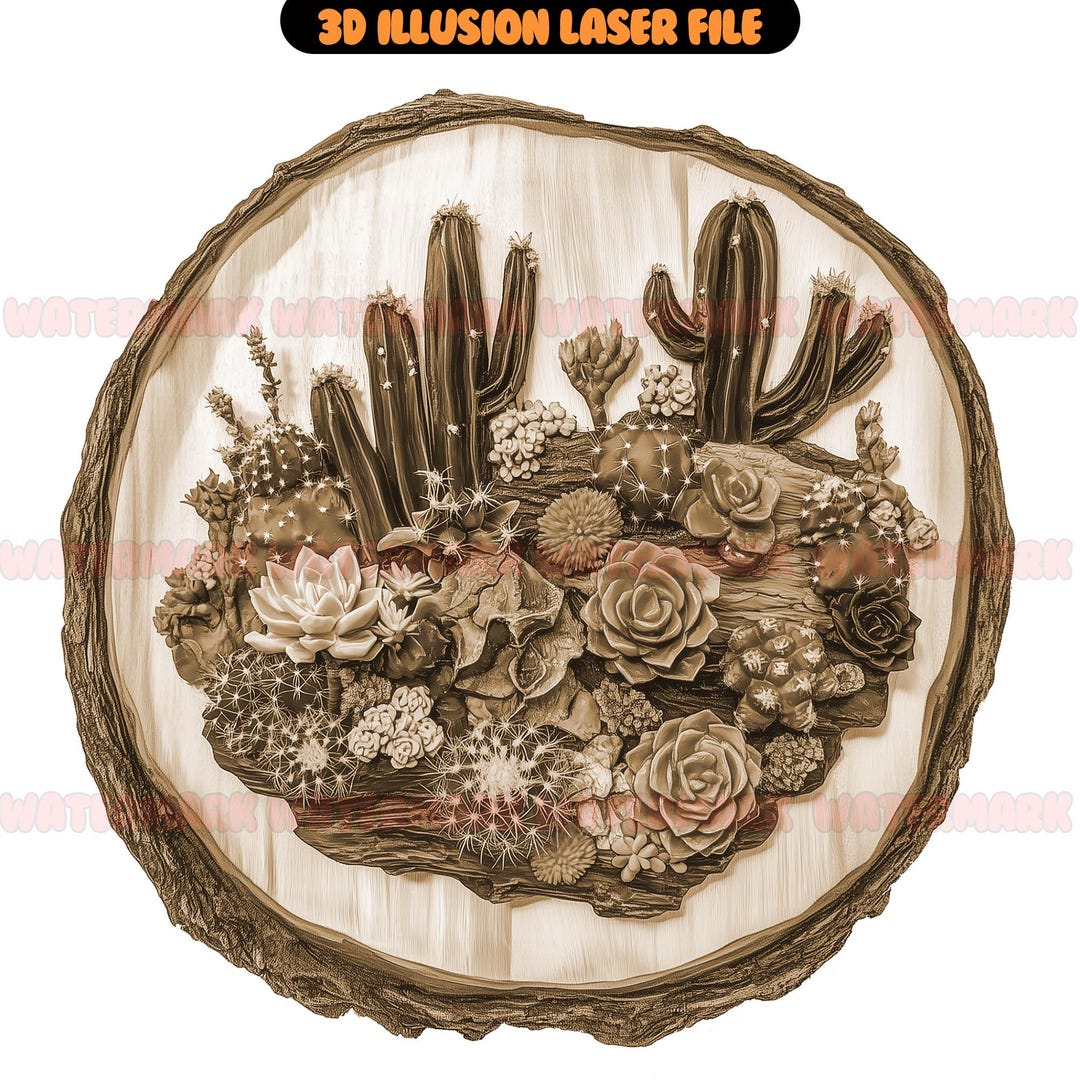 Cactus Garden Scene 3D Illusion Laser Files Laserdatei Laser Burn PNG ...