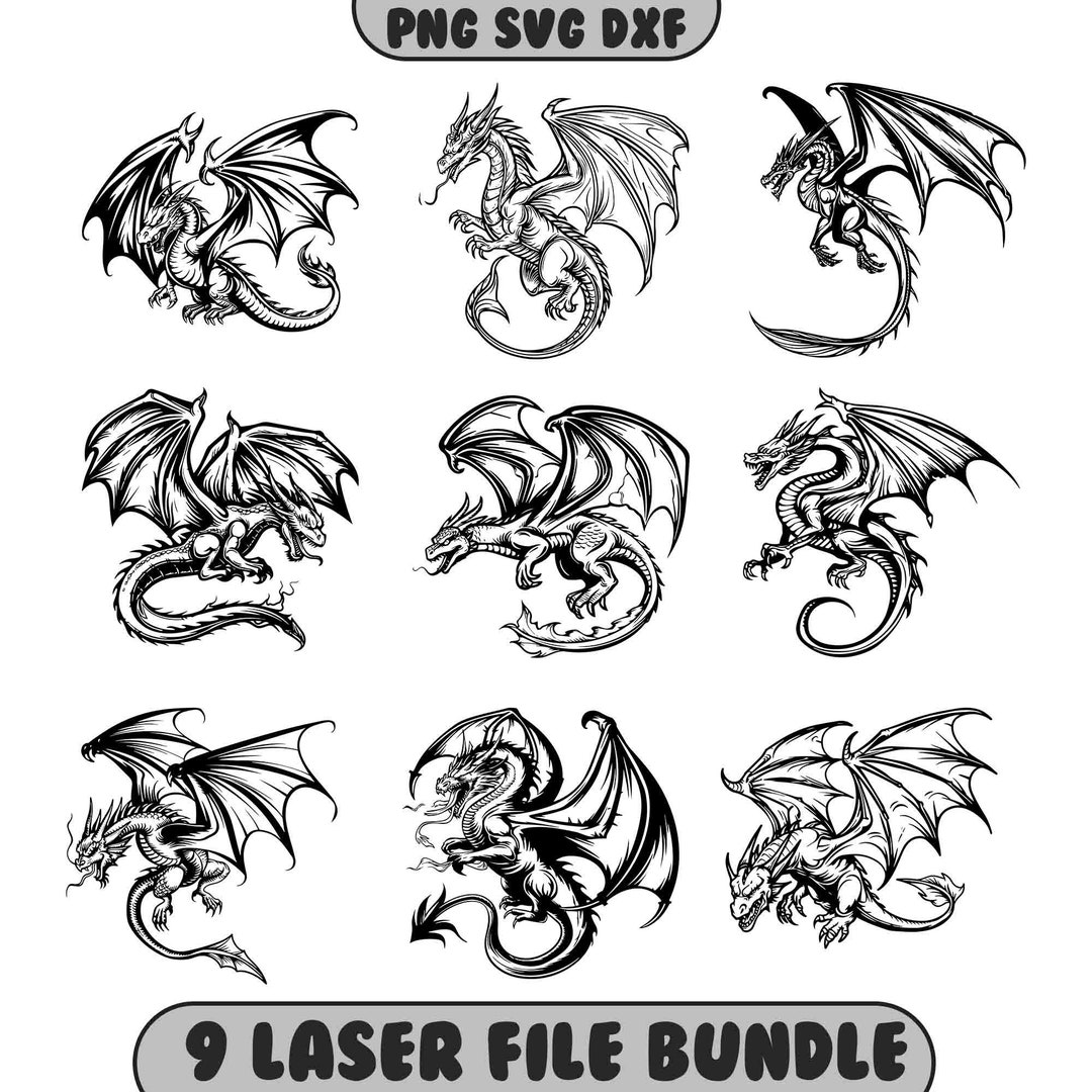 Dragon PNG Bundle | SVG | DXF | Laser Burn | Wood Engrave | Lightburn ...